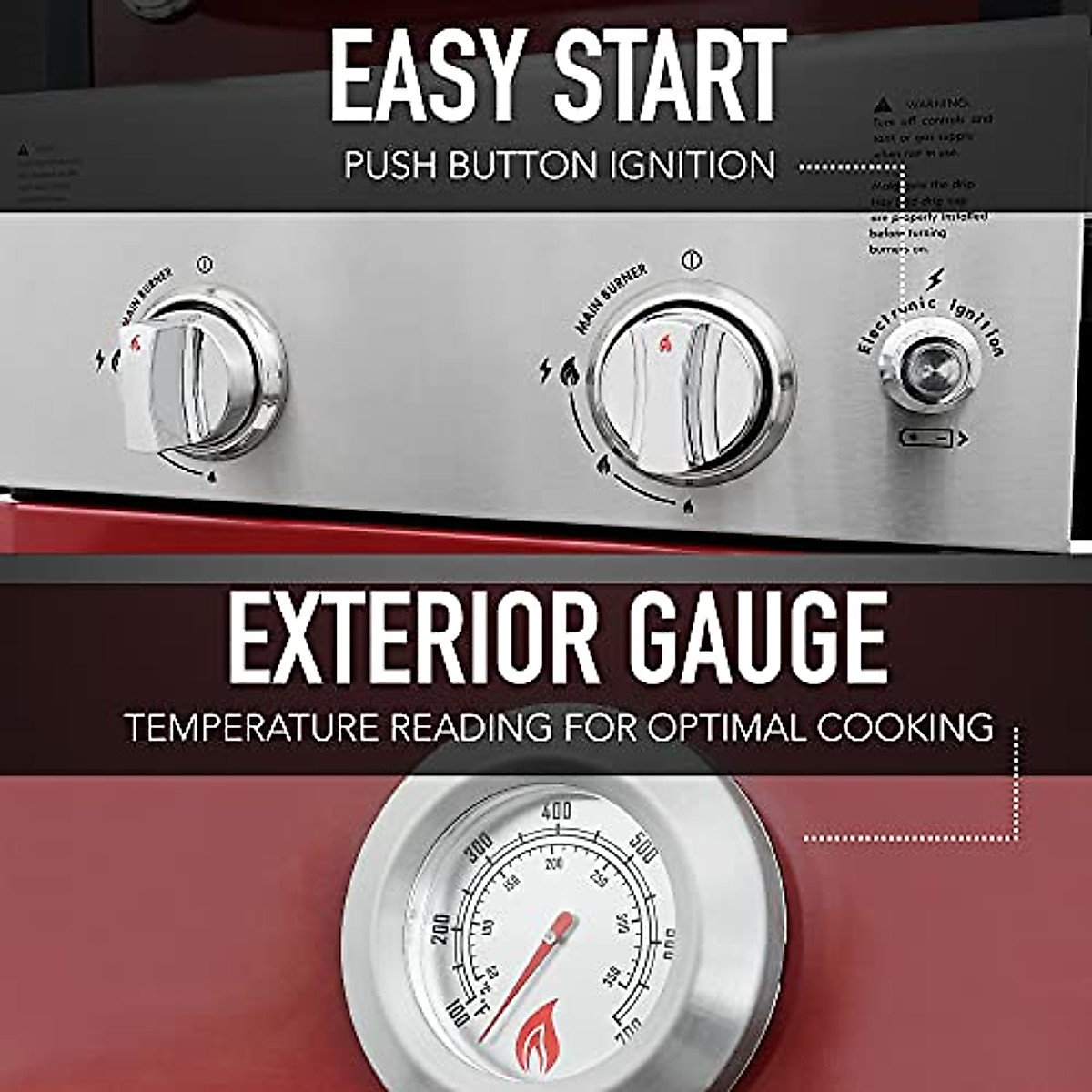 Permasteel 2-Burner Gas Grill | Cast Iron Cooking Grates, Grilling Tools Holder, Foldable Sides, PG-A40201-RD, Cabinet Style, 22000 BTUs – Red