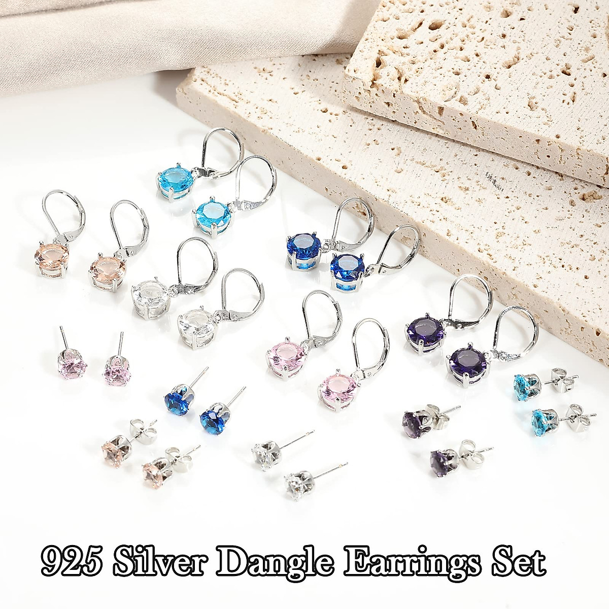 Multicolor Crystal Dangle Earrings and Studs for Women 926 Silver Hypoallergenic Dangle Earrings Leverback Earring