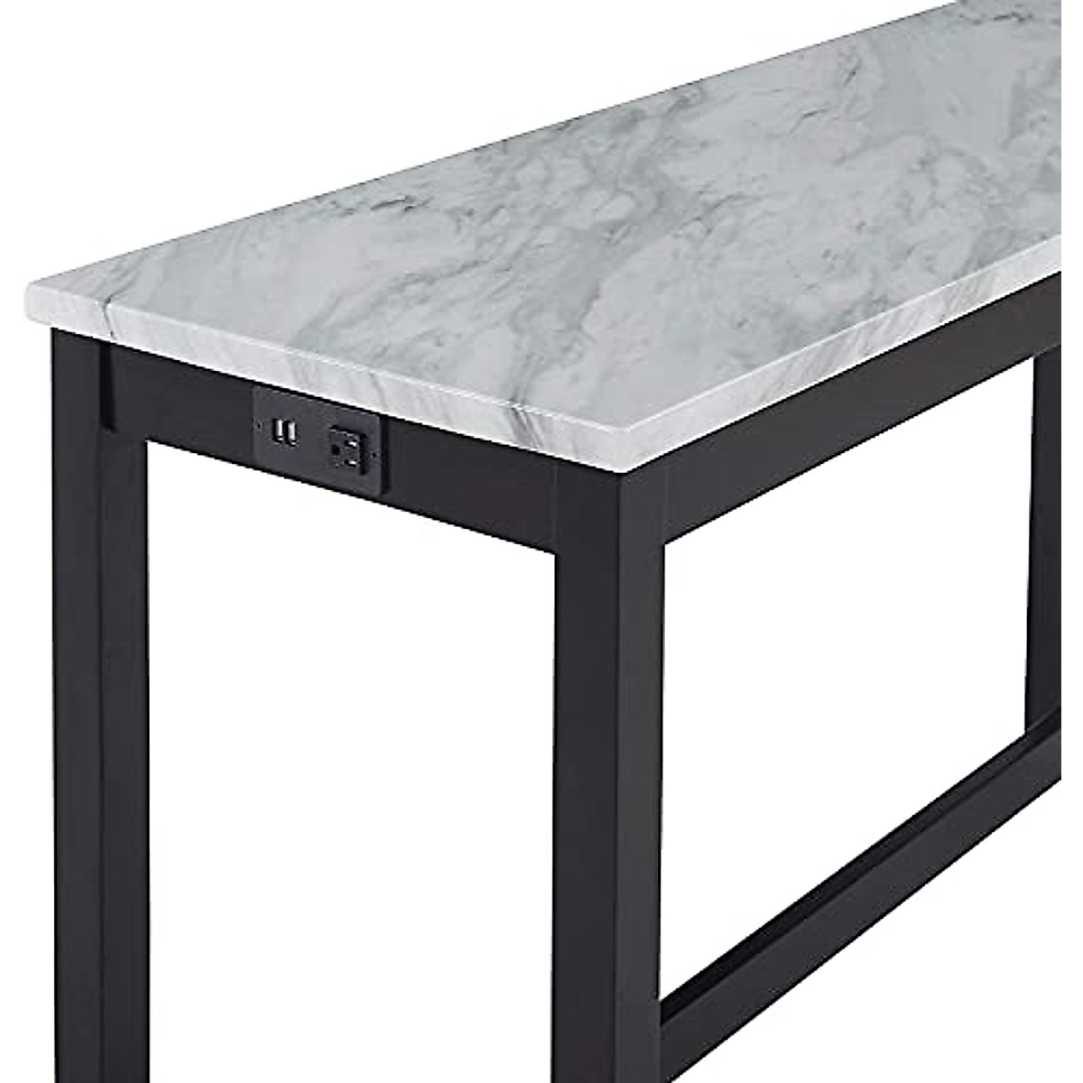 New Classic Furniture Celeste Faux Marble Theater Bar Table with 3 Bar Stool Set, Black Velvet with Black Base