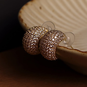 Sonateomber Chunky Gold Open Hoop Earrings for Women, Small Sparkly Diamond CZ Huggie Stud Prom Party Jewelry