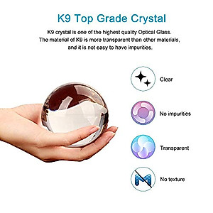 MerryNine K9 Crystal Ball, Photograph Crystal Ball with Stand and Pouch, K9 Crystal Sunshine Catchers Ball with Microfiber Pouch, Decorative and Photography Accessory (80mm/3.15" Set, K9 Clear)