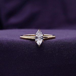 Solitaire Engagement Ring For Women, 8X4MM Marquise Cut Cubic Zirconia Wedding Ring in 14K Yellow Gold Over Sterling Silver Jewelry Gift for Her (0.50 to 1.00 CT), Ring Size 8