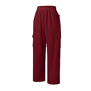 Womens Sweatpants Plus Size Womens Cargo Sweatpants Casual Baggy Fleece Winter Warm Wide Leg High Waisted Loose Fit Joggers Pants Sporty Gym Athletic Lounge Trousers with Pockets C32 Wine