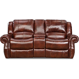 Hanover Aspen 100% Genuine Leather Double-Reclining Sofa, Small Couch with Nailhead Trim, Plush Deep-Seating Couches for Living Room, Den, or Man Cave, Oxblood