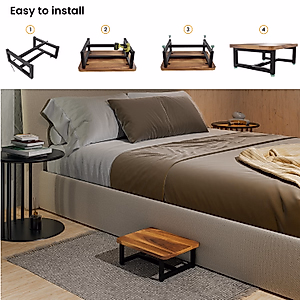 HOLANA 6.5" Acacia Wood One Step Stool for Adults with Non-Slip Rubber Feet - 550 lbs Wooden Step Stools for Bed - Safety Stepping Stool Bathroom Aid for Kid, High Beds, Bedroom, Kitchen (Acacia)