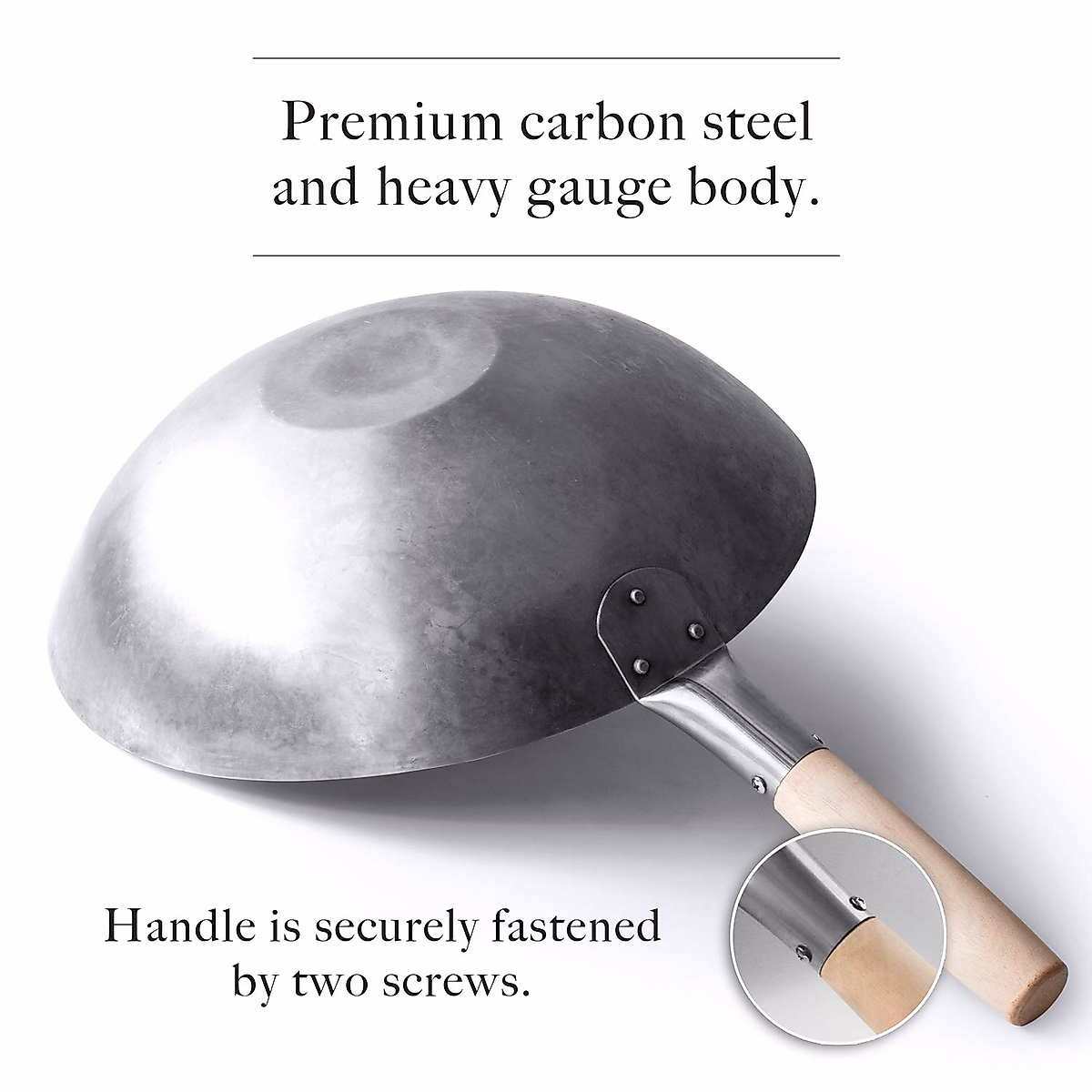 Mammafong Flat Bottom Carbon Steel Wok Pan - Authentic Hand Hammered Woks and Stir Fry Pans - 14" Pow Wok