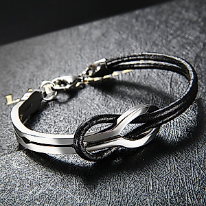 OIDEA Mens Womens Stainless Steel Infinity Love Symbol Charm Leather Wrap Bracelet,fit for 6-8 Inch Wrist,Red