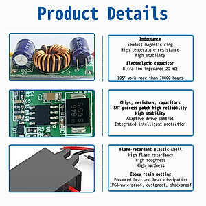 24V to 12V Step Down Converter 15~40Vdc to 12Vdc 0~10A MAX 0~120W Adaptive DC to DC Buck Converter Transformer Module Regulator Waterproof Car Power Supply(15~40V Input/12V 0~10A MAX Adaptive Output)