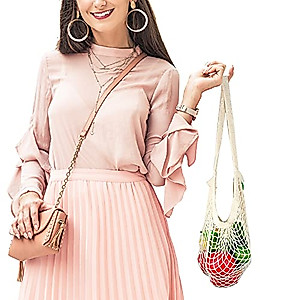 [4 Pack] Premium Mesh Grocery Bags, Reusable Produce Bags, Long Handle Net Tote Bags, 100% Cotton String Bags, Fruit and Vegetable Bags, 4 colors (Portable/Washable/Durable)