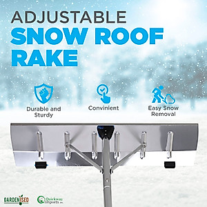 Quickway Imports Snow Rake Shovel | Aluminum Snow & Leaf Removal Tool & Pusher Scraper for House Roof & Car with 24” Rolling Blade, Lightweight 5-21’ Telescoping Extendable Handle & Nonslip Grip,Gray