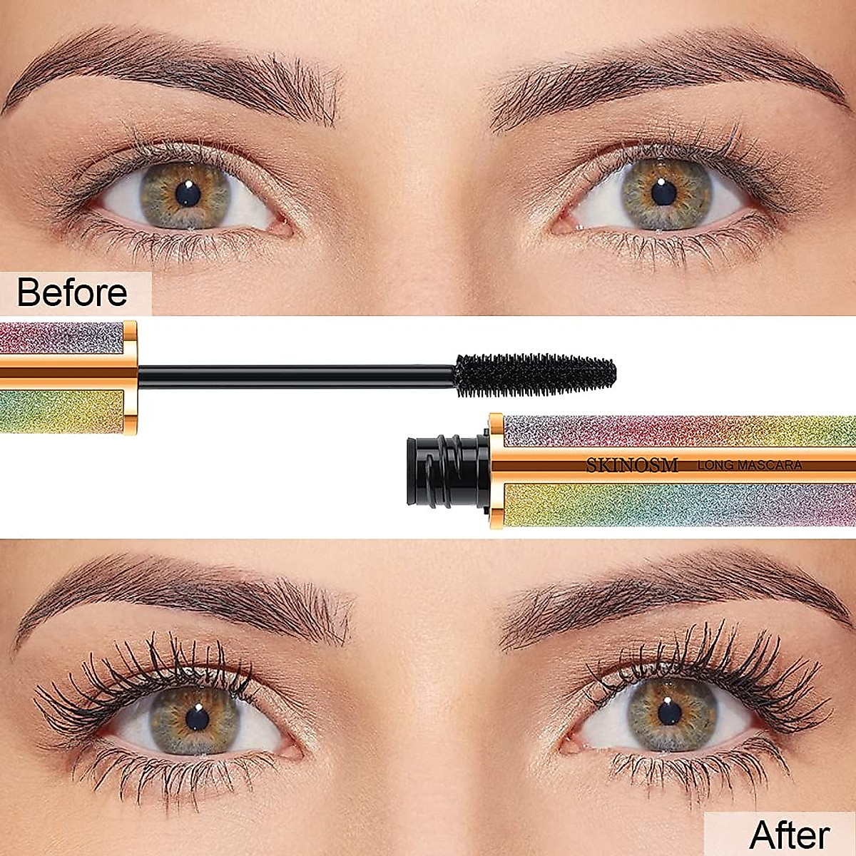 2 Pack Mascara Black Volume and Length Lasting All Day, 4D Silk Fiber Lash Mascara, Waterproof Mascara Lengthening No Clumping, No Smudging & Easy to Remove