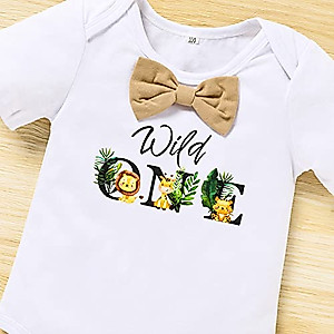 GRNSHTS Baby Boys Wild One 1st Birthday Outfits Bowtie Romper+Y-Back Suspenders+Shorts Pants Cake Smash Photo Shoot Clothes Set (Khaki,12-18 Months)