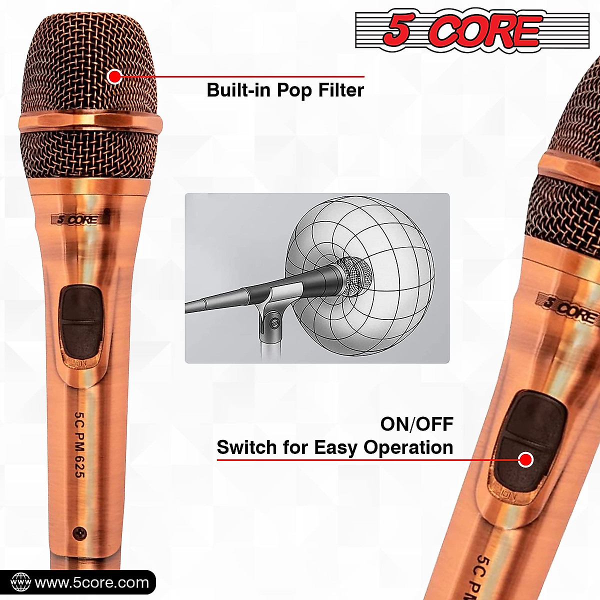 5 CORE Karaoke Microphone Dynamic Vocal Handheld Mic Cardioid Unidirectional Microfono w On and Off Switch Includes XLR Audio Cable for Singing Public Speaking & Parties PM 625