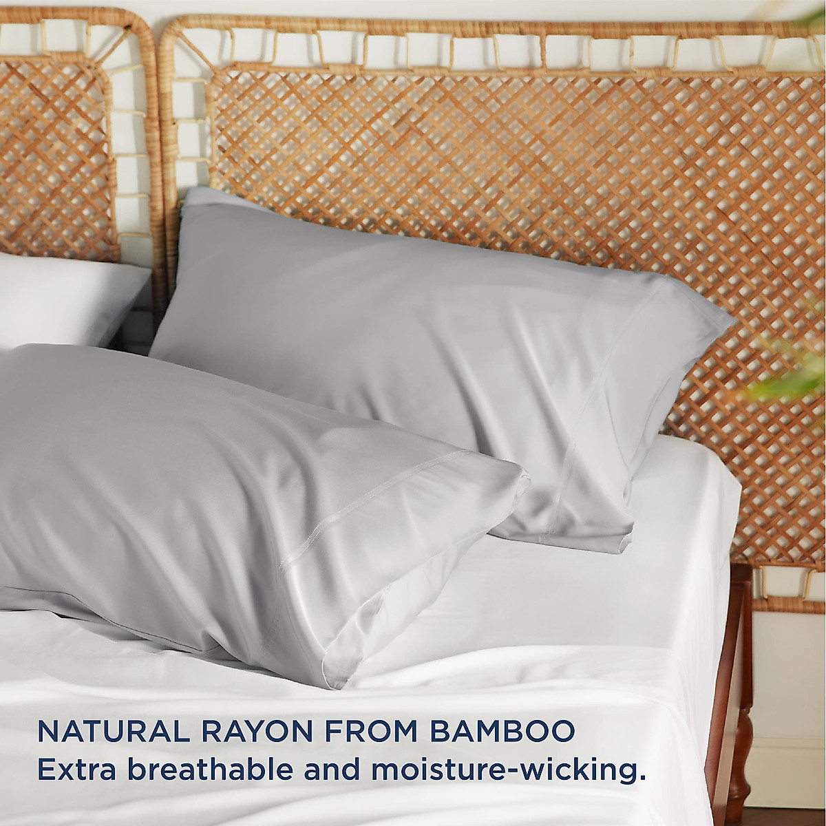 Bedsure Cooling Pillow Cases Queen Size Set of 2, Rayon Derived from Bamboo Cooling Pillowcase for Hot Sleepers, Soft & Silky Pillow Covers with Envelope Closure, Light Grey, Gifts, 20x30 Inches