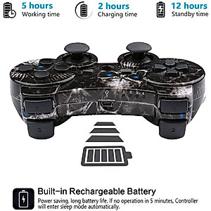 CHENGDAO Controller for PS3 2 Pack Wireless Controller for Playstaion 3 6-Axis with High-Performance Double Shock, Motion Control, USB Charging Cable (Skull + Galaxy)
