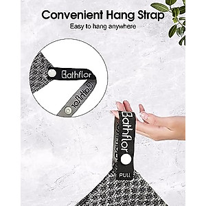 Bathflor Exfoliating Shower Towel with Clip Strap, Exfoliating Washcloth with 2 Sides for Washing & Scrubbing, Premium Japanese Scrub Wash Cloth, Quick Drying, 40inch Length (1 Pack-W)