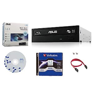ASUS 16X -BW-16D1HT Internal Blu-ray Burner Bundle with 100GB Verbatim M-Disc BDXL, BD Suite Disc and Cable Accessories