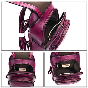 IVTG Genuine Leather Backpack for Women Vintage Real Leather Rucksack Fashion Shoulder Knapsack Purse Daypack Bag (Purple)