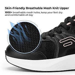 FitVille Womens Walking Shoes Lightweight Running Shoes Breathable Slip On Tennis Shoes for Plantar Fasciitis Pain Relief (Black with Bubblegum Pink,7 Medium)