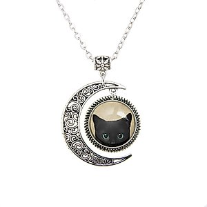 Moon Pendant Black Cat Pendant Necklace Black Cat Necklace Cute Black Cat Jewelry Fashion Gift for Woman