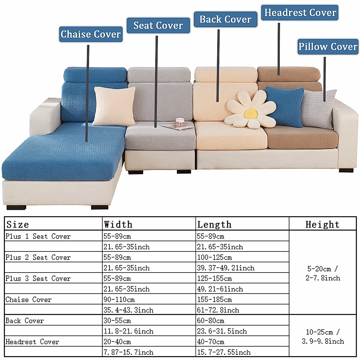 2024 New Wear-Resistant Universal Sofa Cover, Stretch Couch Cushion Slipcovers Replacement, Anti-Slip L Shape Sofa and Chaise Lounge Sofa Slipcover (Weave Light Grey,Chaise Cover)