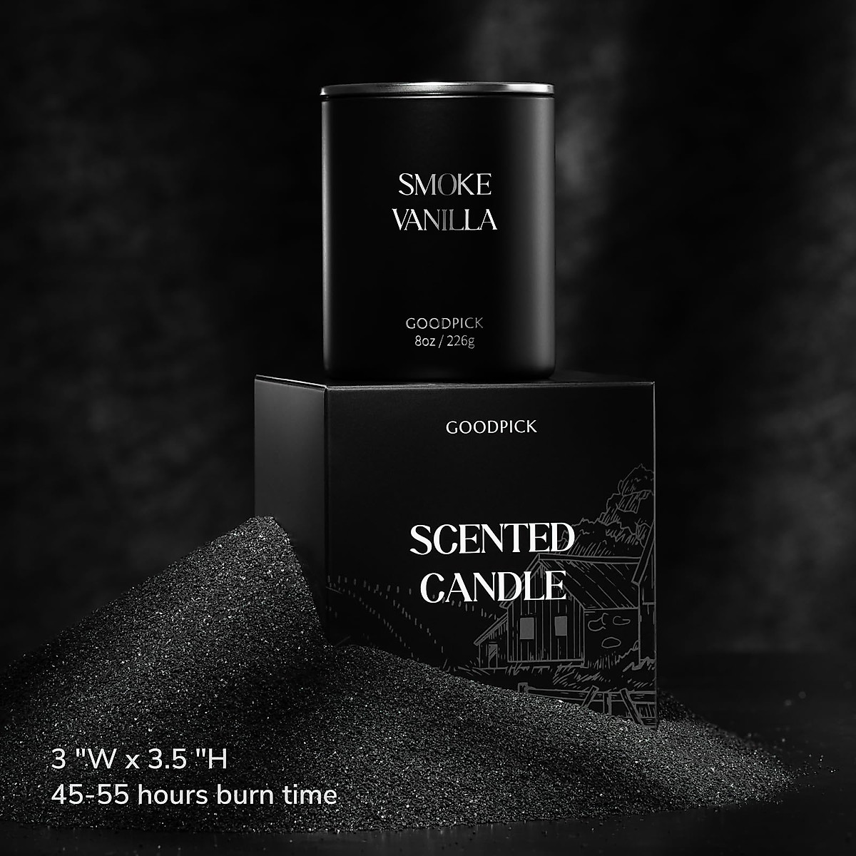 Goodpick Smoke Vanilla Tobacco Scented Candle, Candles for Men, Modern Candles for Home Scented, Masculine Soy Candle, Luxury, Home Decor, Gift for Men, Birthday, Anniversary, 8oz 45-55 Hours Burn