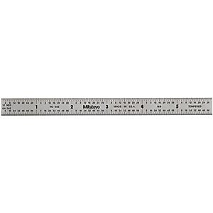 Mitutoyo 182-202, Steel Rule, 6" (16R), (1/32, 1/64", 1/50", 1/100"), 1/64" Thick X 1/2" Wide, Satin Chrome Finish Tempered Stainless Steel