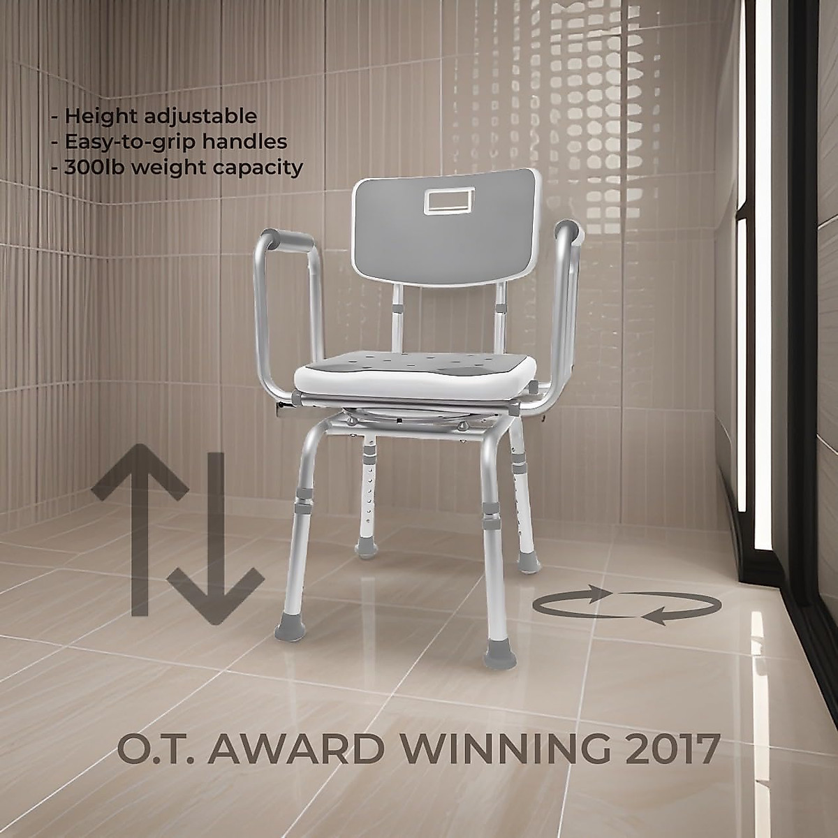 MOBB Premium Bathroom Swivel Shower Chair Bath Bench with Back, 360 Degree Swivel Seat with Locking Mechanism