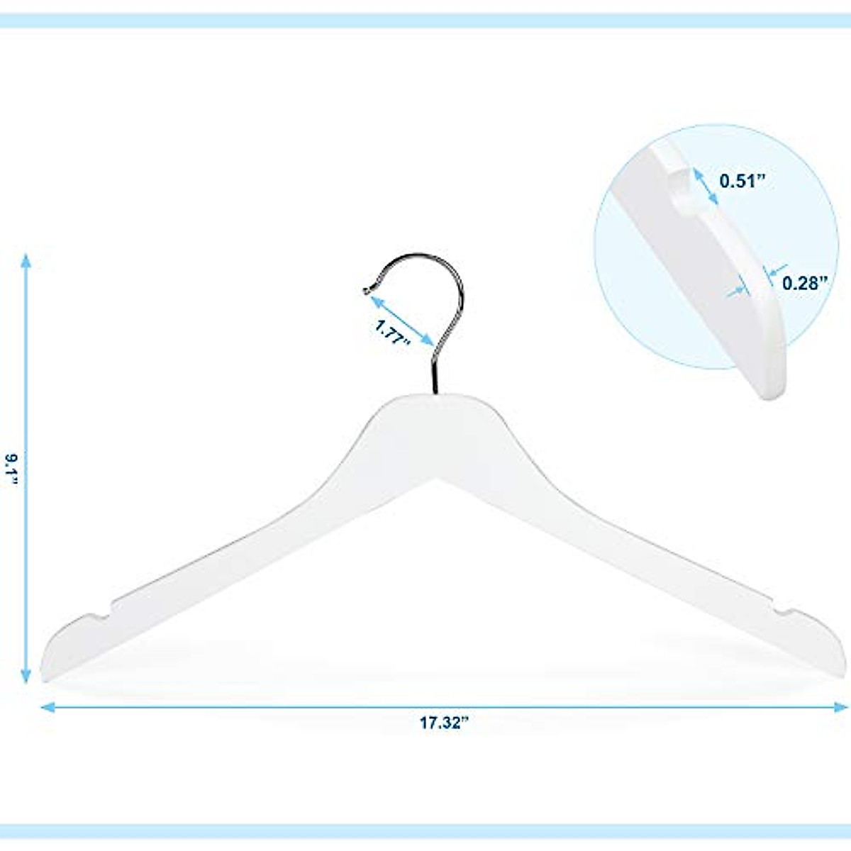 TOPIA HANGER White Wooden Hangers 20 Pack, 0.28 inch Slim Beech Wood Clothes Hanger with Flat Design and Smooth Notches, Lightweight&Durable Space Saving Hangers for Shirt, Coat, Camisole-CT30W