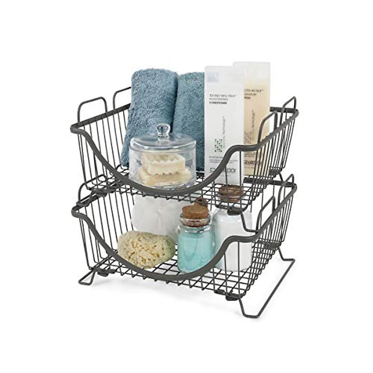 Spectrum Diversified 20076 Ashley Stacking Tray Wire Pet, Toy, Office, Kitchen Dorm Storage Utility Bin Stackable Organizer, Industrial Gray