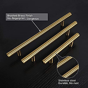 Haliwu 10 Pack Gold Cabinet Pulls,5 Inch Hole Center Brushed Brass Cabinet Pulls Stainless Steel Pulls for Cabinets Dresser Drawer Handles Gold