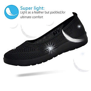 adeilisa Walking Shoes Women Slip On Sneakers Comfortable Breathable Knit Flats,Black 8
