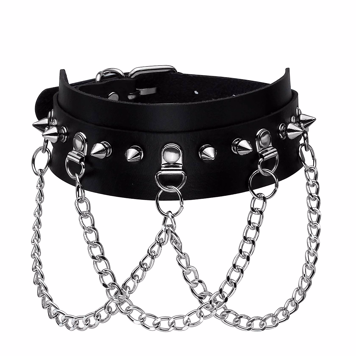 Manfnee Punk Goth Rock Collar for Women Men Leather Spike Chain Vintage Necklace Adjustable Black