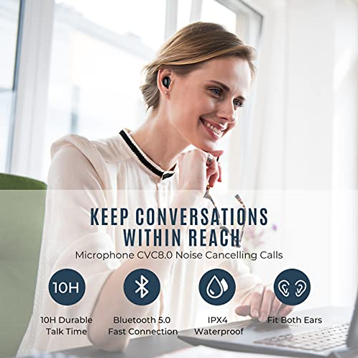 Bluetooth Earpiece, Bluetooth Headset 5.0 600Hrs Standby Time 10Hrs Handsfree Earpiece for Cell Phone CVC8.0 Noise Cancelling Mic for iPhone Android Trucker Driver, IPX4 Waterproof, Classic Black