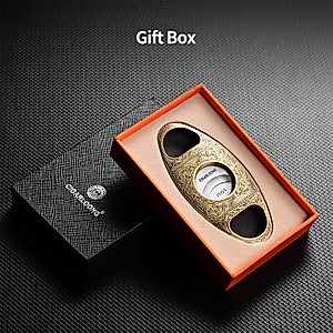CIGARLOONG Cigar Cutter Bronze Classic Double Cut Blade Cigar Guillotine (Silver+Black)