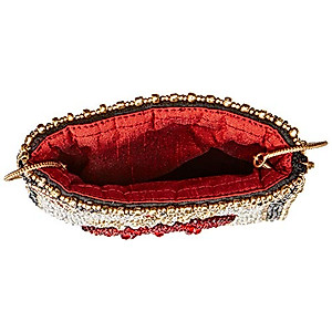 Mary Frances Queen of Hearts Beaded Playing Card Crossbody Phone Bag, silver