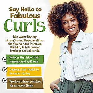 CurlyChic Rice Water Remedy Strengthening Condish - Ultra-Moisturizing, Protein-Balanced, Ayurvedic Herbs, Sulfate & Paraben-Free - Repairs & Protects Hair, Prevents Breakage & Split Ends - 8 fl oz