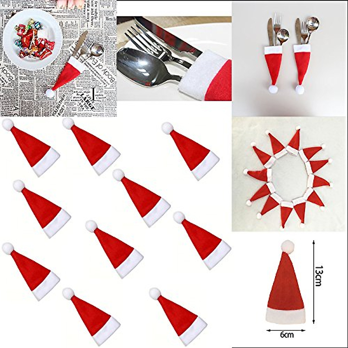 Weimay 10 Pcs Christmas Santa Hats Silverware Holders Tableware Holders Santa Claus Flatware Holder Christmas Socks Decorations Dinner Table Decorations Party Supplies