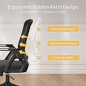 naspaluro Office Computer Desk Chair Ergonomic Mesh Flip-Up Arms Comfy Chair with Mid Back Cushion Lumbar Support Adjustable Height Tilt Swivel Chair for Home Bedroom Study Working, Black