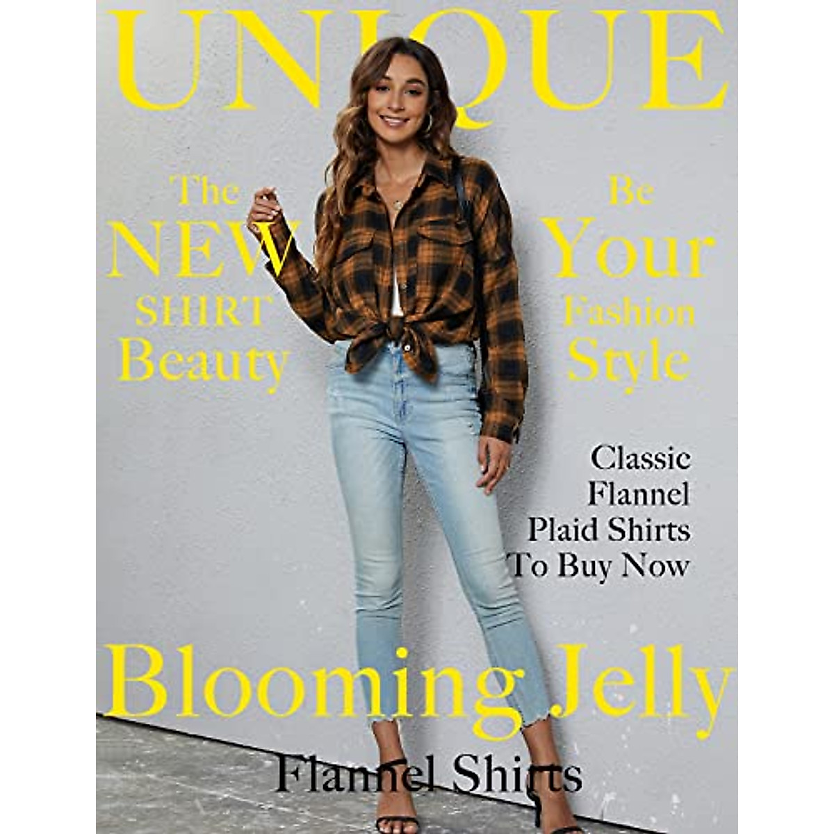 Blooming Jelly Women's Button Down Shirts Long Sleeve Collared Business Casual Tops Work Blouses V Neck Flannel T Shirts (Medium,Brown Plaid)