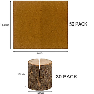 LepoHome Wood Place Card Holders, 30Pcs Rustic Wooden Table Number Holders and 50Pcs Kraft Table Place Cards, Wood Photo Picture Holder, Ideal for Wedding Party Table Name and More