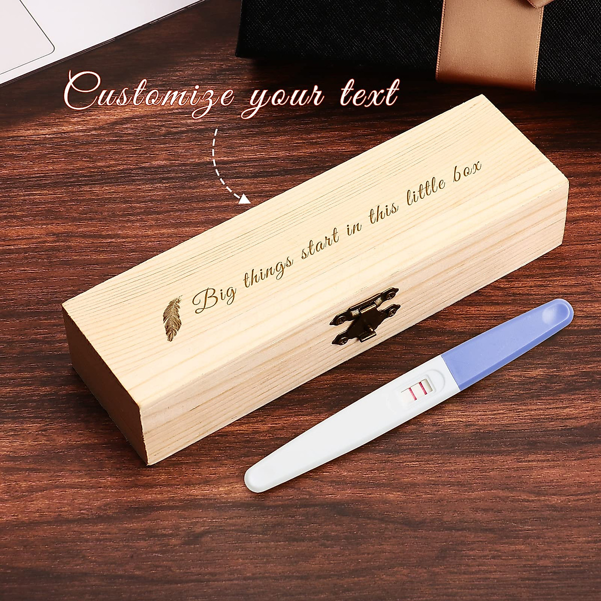 Personalized Wooden Pregnancy Test Keepsake Box,Sinseike Custom Name Baby Annouced Box (Personalized)