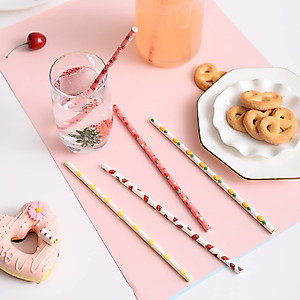 YAOSHENG Fruits Paper Straws, Pack 100 for Party Supplies,Birthday,Wedding,Bridal/Baby Shower,Juice, shakes,Smoothies