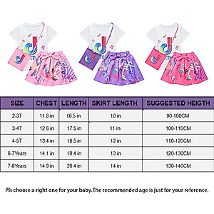 D.O.T 3pcs Tic Toc Girl Skirt Sets T Shirt Top + Bowknot Skirt with Bag Outfits (Rosy, 6-7Years)