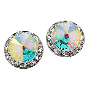 PammyJ Bridal Earrings | 15mm Crystal Round Earrings (AuroraBorealis)