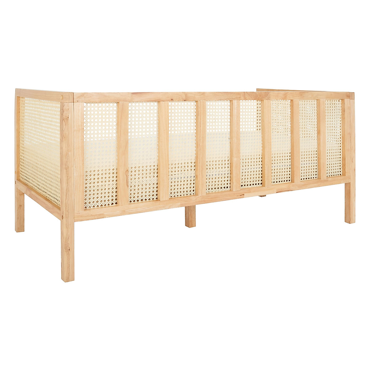 SAFAVIEH Home Collection Dune Coastal Natural Rattan 3-Seater Sofa with White Cushion (Fully Assembled)