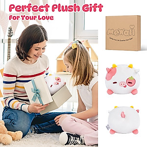 Mewaii Strawberry Cow Plushies Set, Mommy Cow Stuffed Animal with 4 Cute Small Squishy Babies, Soft Pink Cows Cuddle Pillow, Kawaii Plush Toy Gifts for Girls Boys Toddlers Kids