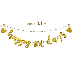 Happy 100 Days Banner, 100 Days Celebration for Baby, Baby Shower / Anniversary Party Decorations, Fall In Love 100 Days Bunting Banner - Gold