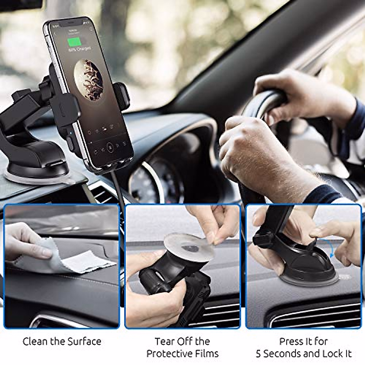 CHGeek Wireless Car Charger, 15W Fast Charging Auto Clamping Car Charger Phone Mount Phone Holder fit for iPhone 14 13 12 11 Pro Max Xs, Samsung Galaxy S23 Ultra S22 S21 S20, S10+ S9+ Note 9, etc