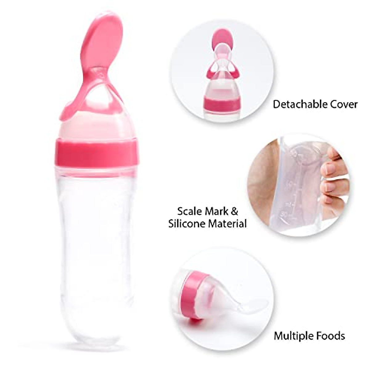 Baby Fruit Feeder Pacifier - 3 Pack | 2 Frozen Fruit Teething Pacifier & 1 Baby Food Spoon Feeder | Baby Silicone Feeder Pacifier | Teething Feeder, Baby Food Feeder Fruit Pacifier (Pink)